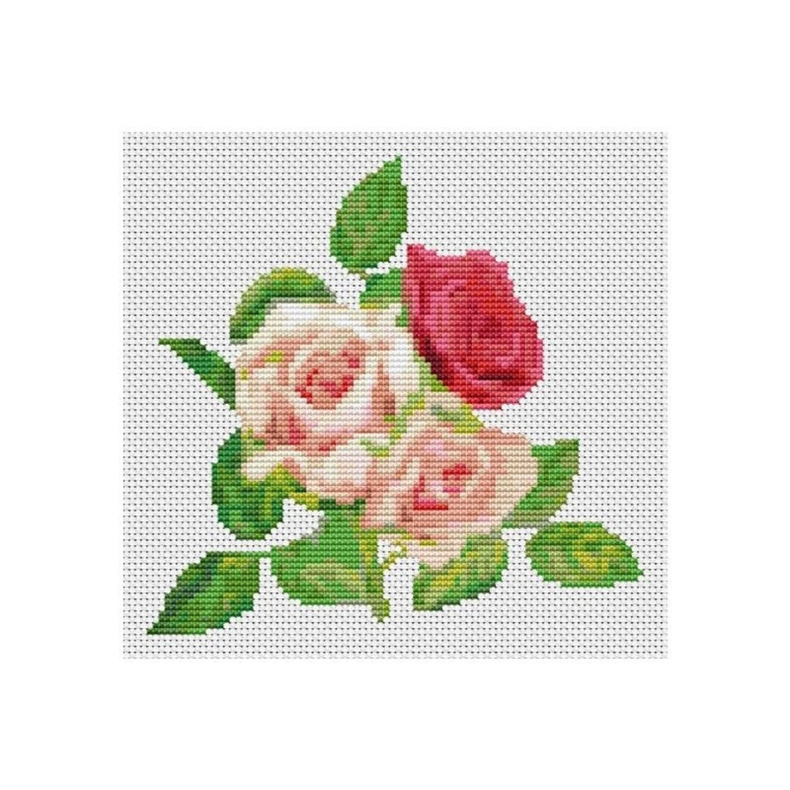 A Trio of Pink Roses Cross Stitch Pattern - Etsy
