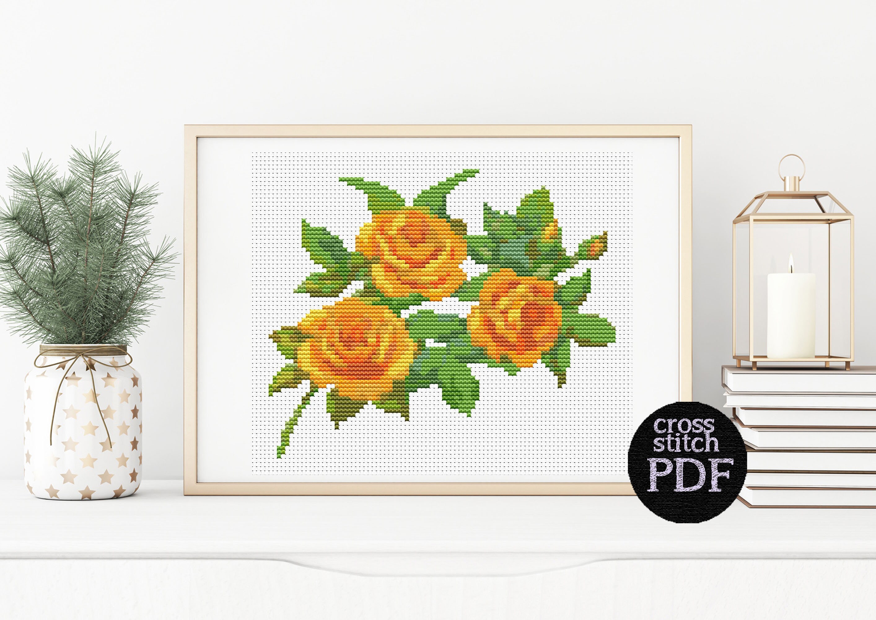 A Trio of Yellow Roses Cross Stitch Pattern Floral Cross | Etsy