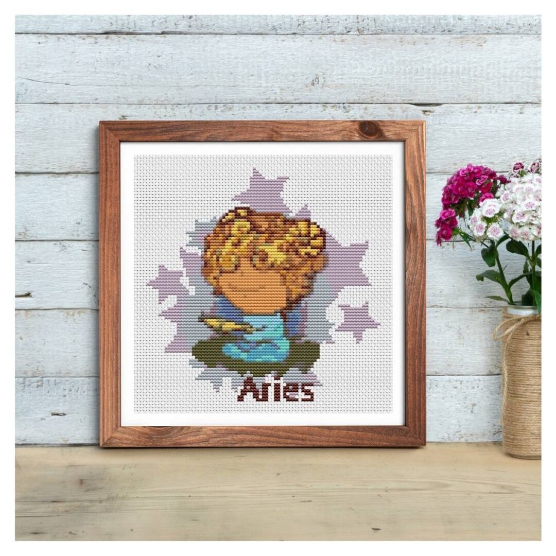 FULL KIT Aries Cross Stitch Kit, Horoscope Embroidery Kit, Zodiac ...