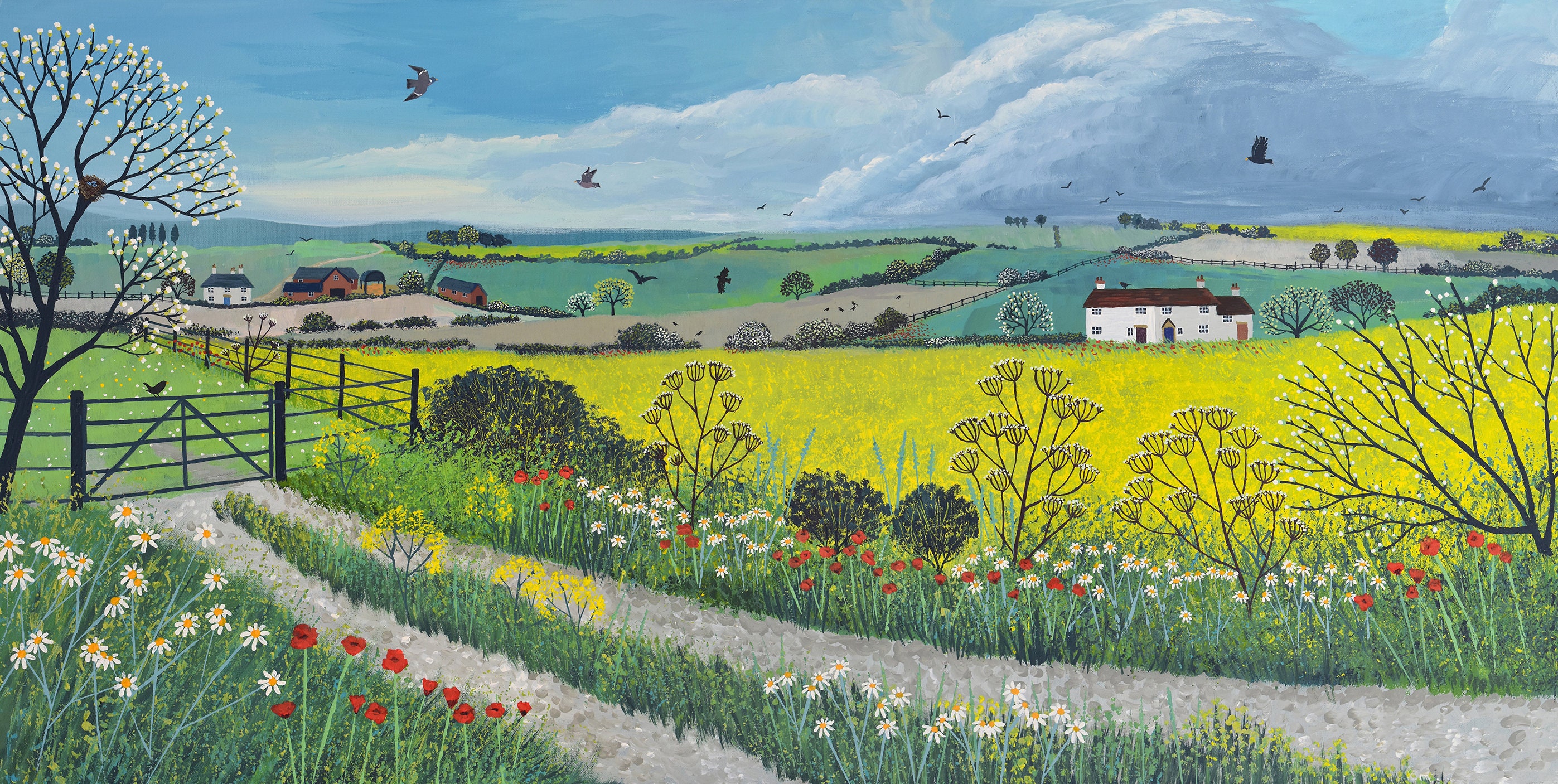 Print on Paper of a Spring Landscape With Yellow Fields and - Etsy UK