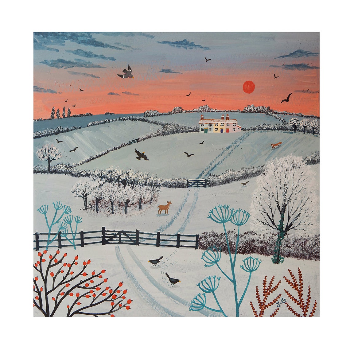 Print on Paper of Snowy English Landscape at Sunset From an Acrylic ...