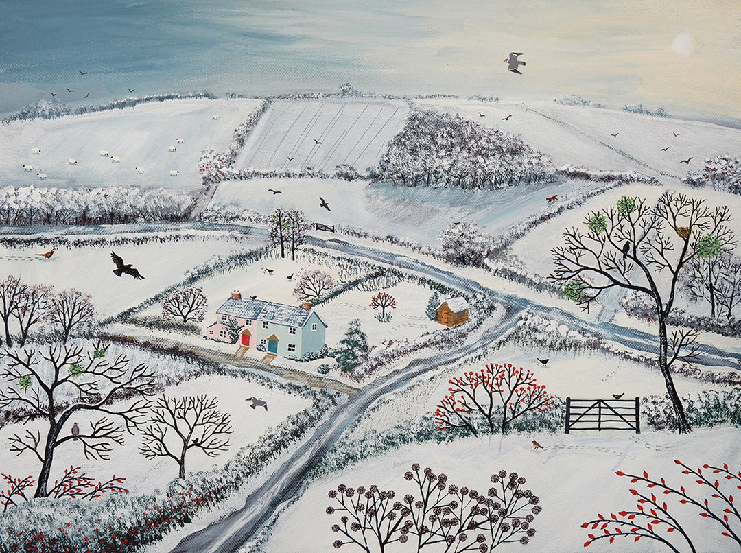 Print on Paper of Snowy English Landscape of Fields From an Original ...