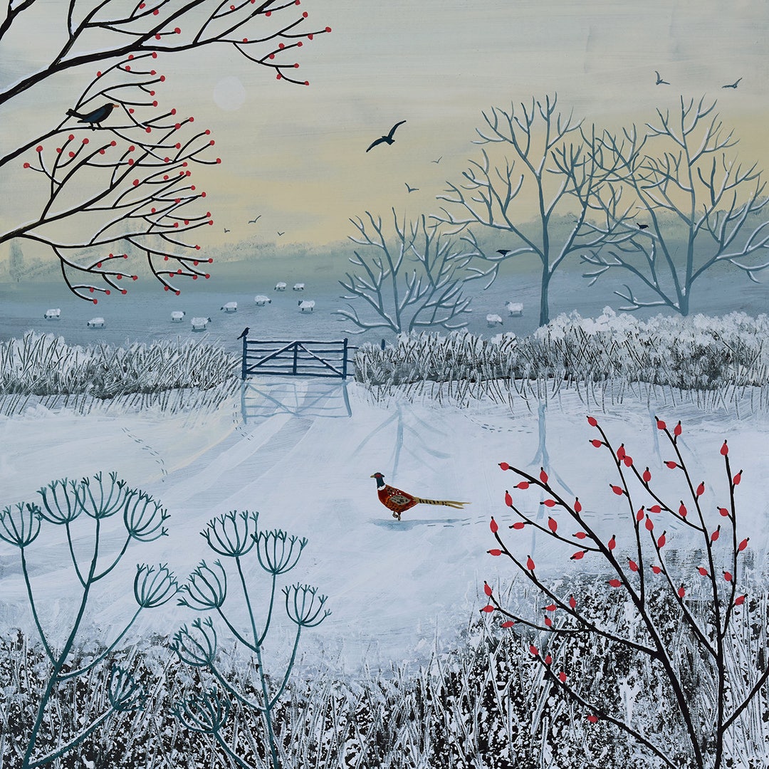 Print on Paper of Snowy English Landscape With Pheasant From an Acrylic ...
