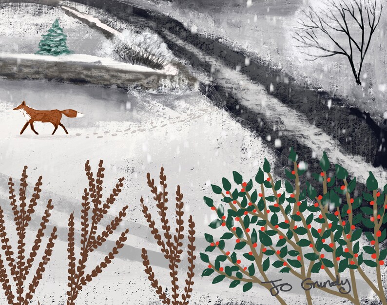Canvas Print of a Winter Landscape With Fox From an Original Image ...