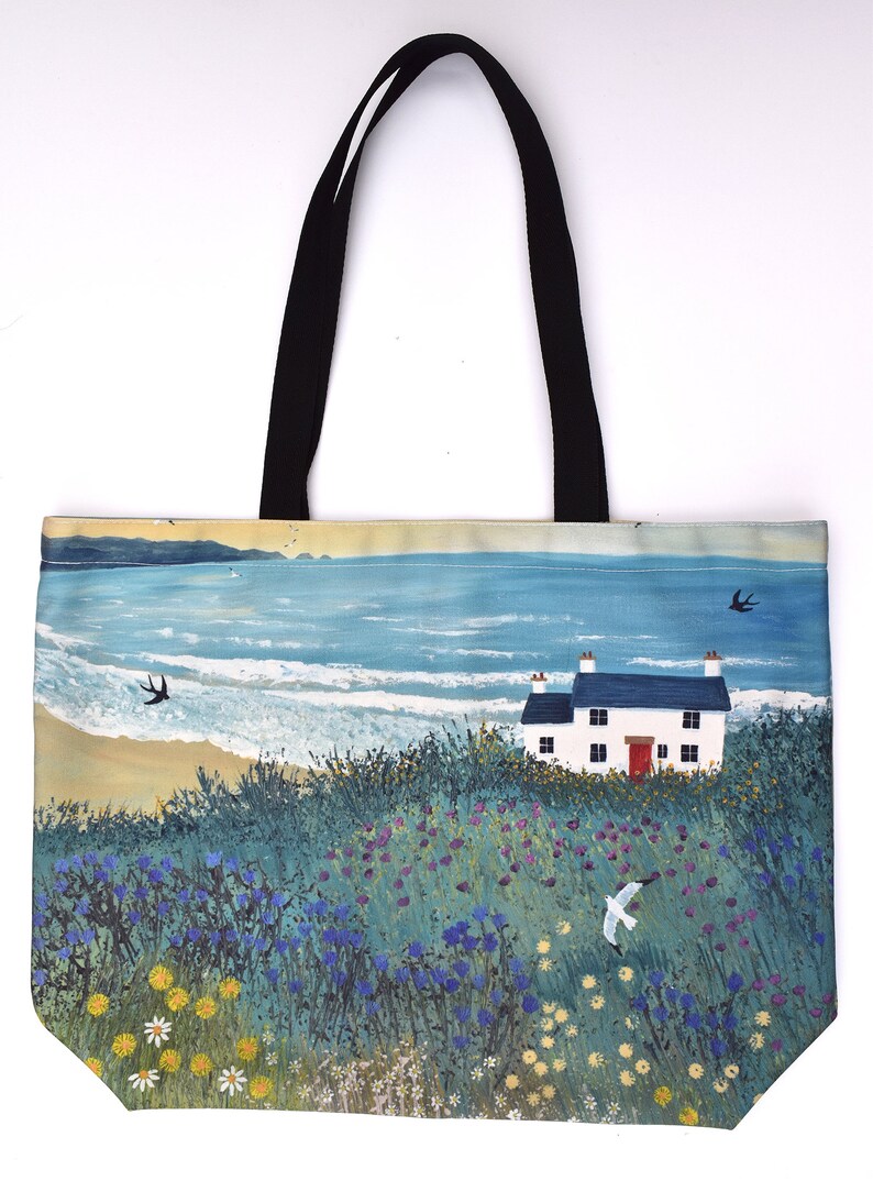 Canvas Tote Bag With Black Handles Printed From My Image 'cottage by ...