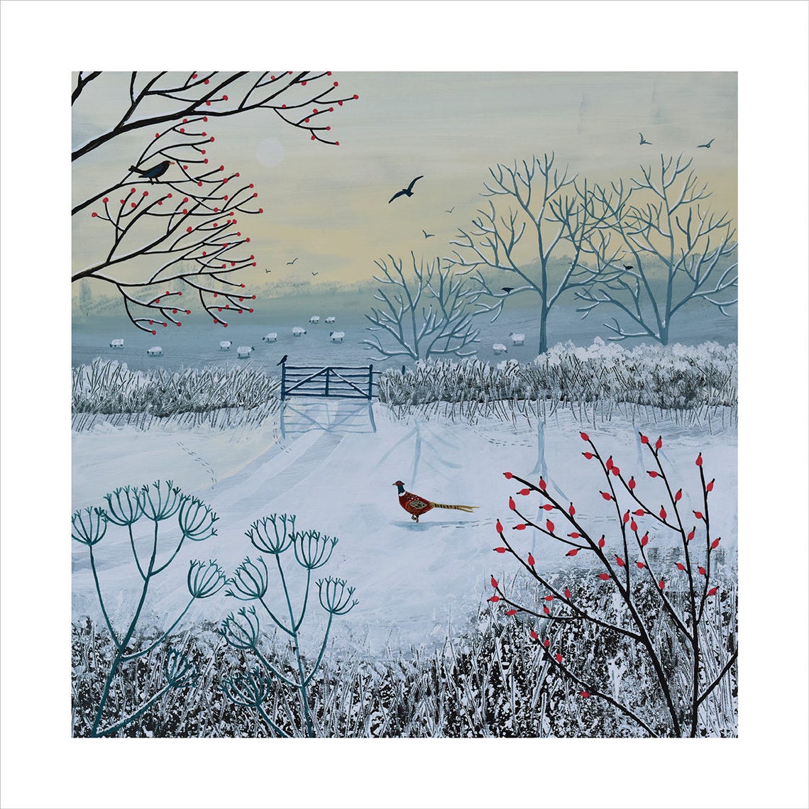 Print on Paper of Snowy English Landscape With Pheasant From - Etsy