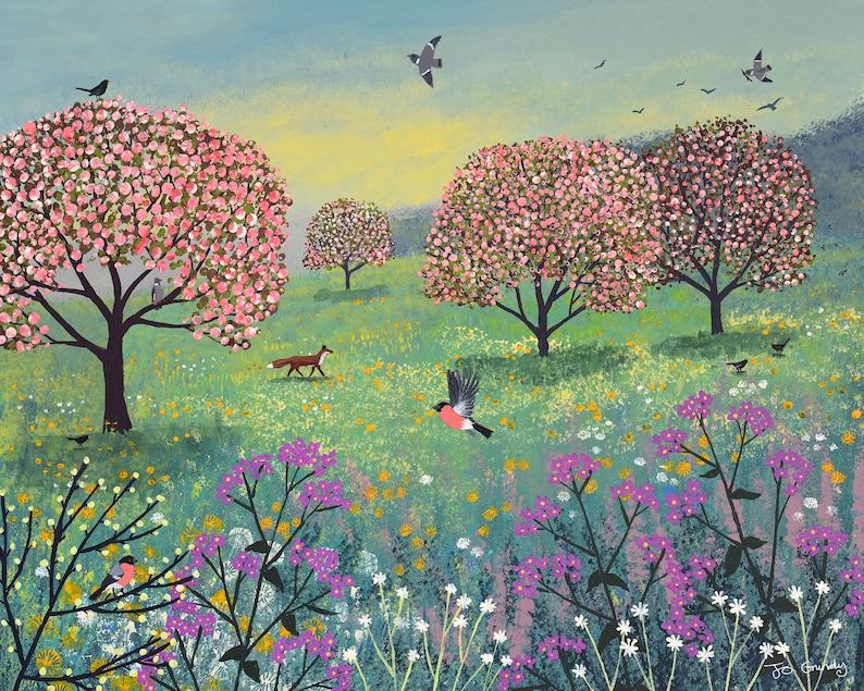 16 X 20" Canvas Print of Cherry Trees With Pink Blossom, Fox and ...