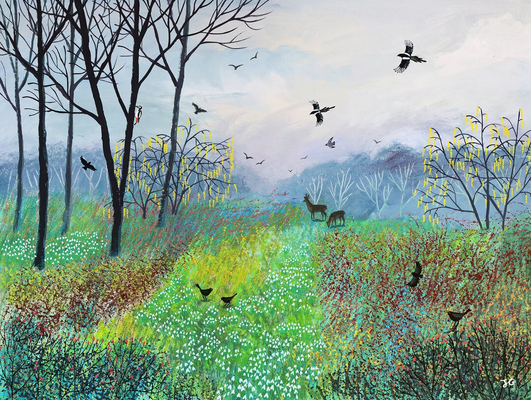 Print on Paper of Countryside in Early Spring With Wildlife From an ...