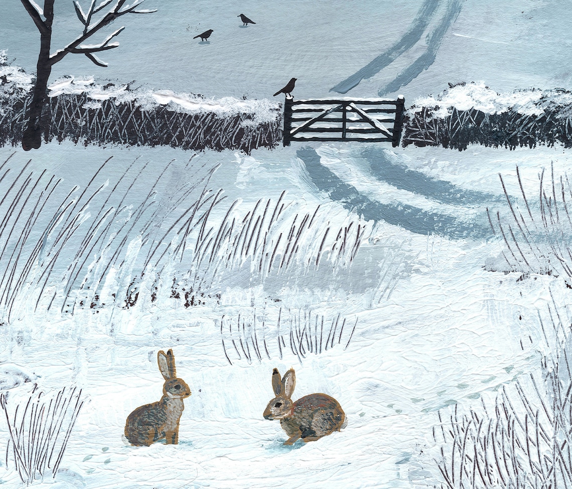 Canvas Print of Winter Scene With Rabbits From an Original - Etsy UK