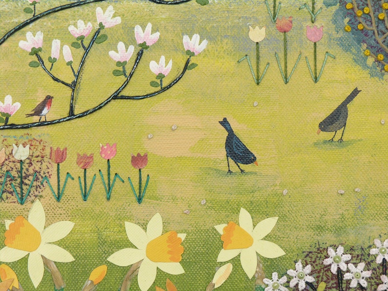 Canvas Print of English Country Garden in Spring With Daffodils From an ...