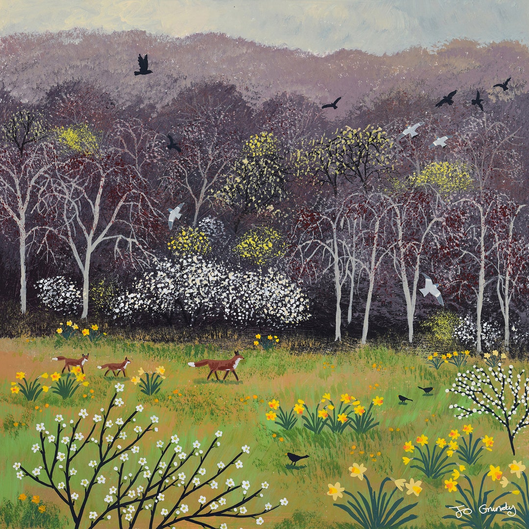 Canvas Print of an English Landscape in Spring With Foxes and Birds ...
