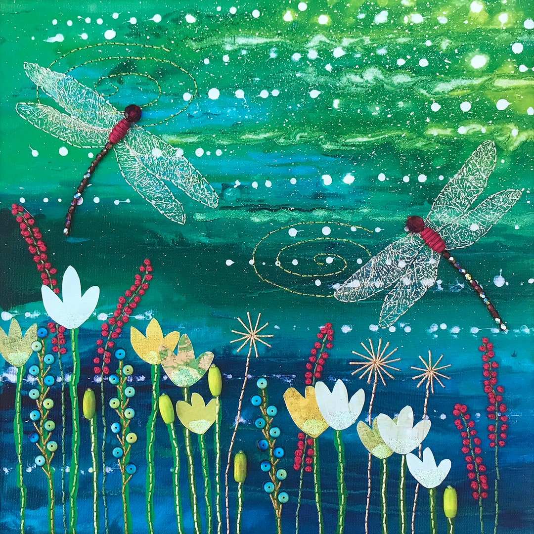 Canvas Print of Dragonflys and Water From an Original Mixed Media ...
