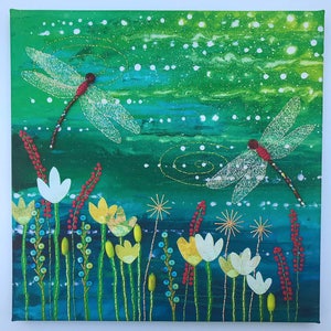 Canvas Print of Dragonflys and Water From an Original Mixed Media ...