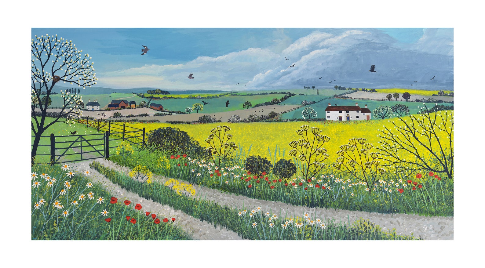 Print on Paper of a Spring Landscape With Yellow Fields and - Etsy