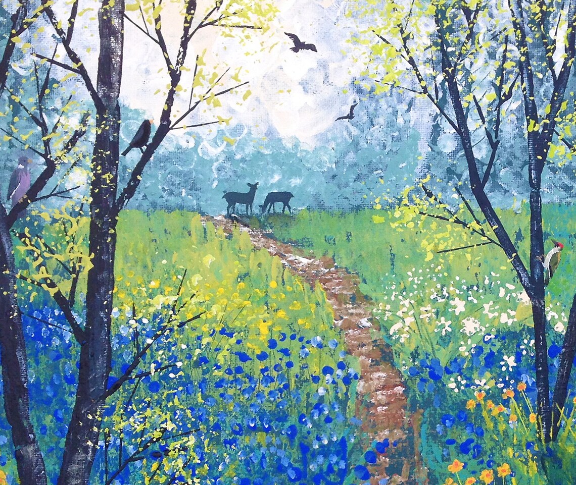 Canvas Print of a Spring Woodland Scene With Bluebells Printed - Etsy
