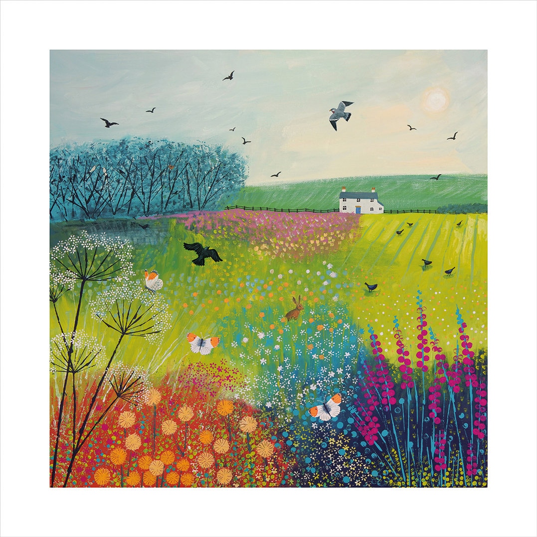 Print on Paper of English Landscape With Flower Meadow in - Etsy UK