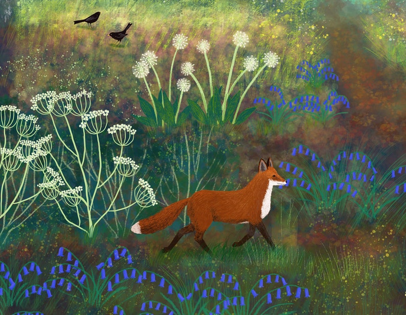 Canvas Print of a Spring Wood With Fox From an Original Image Created ...