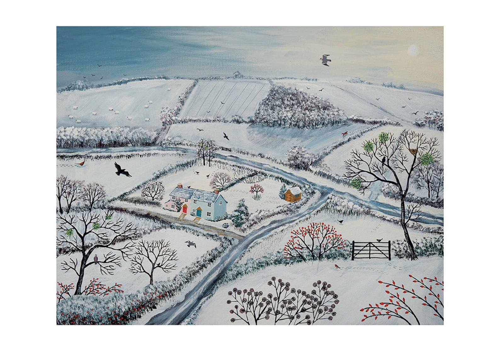 Print on Paper of Snowy English Landscape of Fields From an Original ...