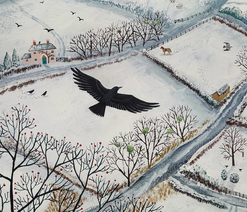 Canvas Print of Winter Landscape With Crow From an Original Acrylic ...