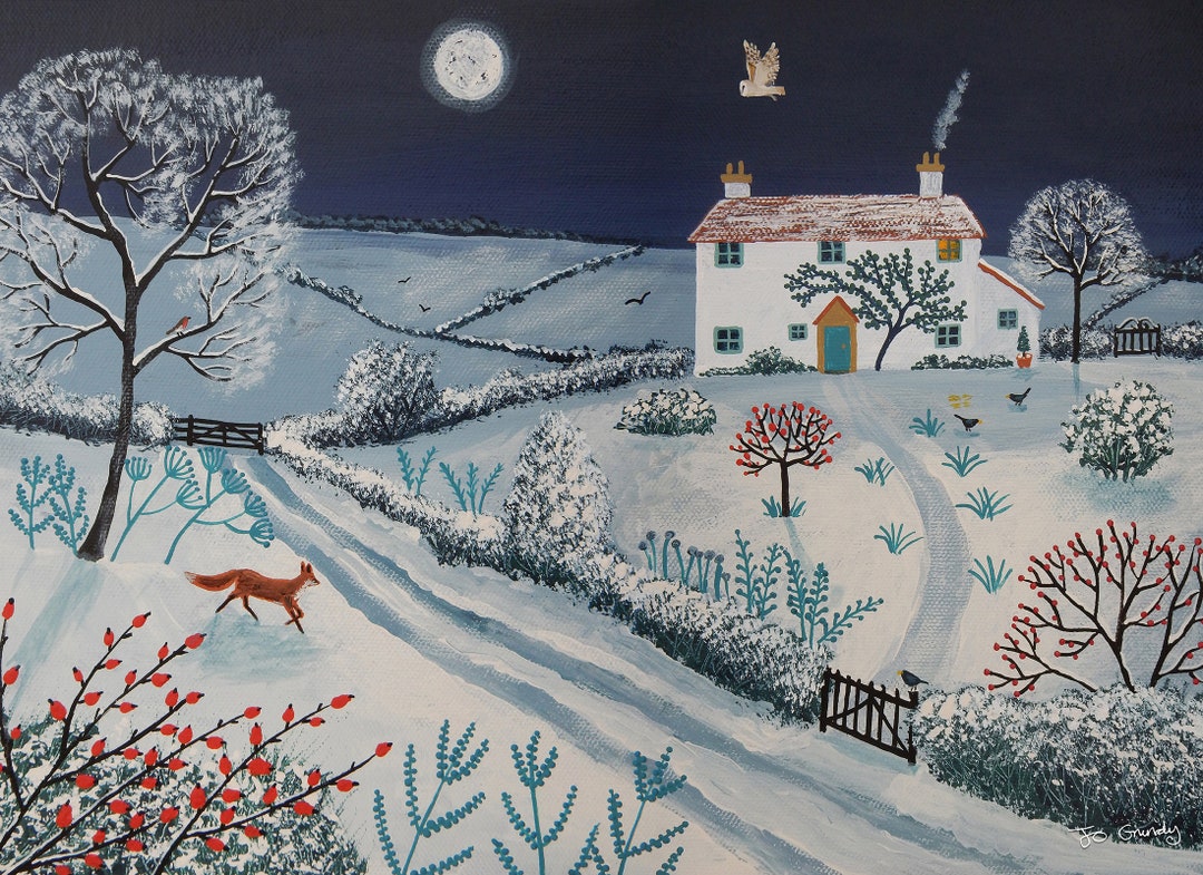 16 X 22" Canvas Print of a Cottage at Night in Winter Printed From an ...