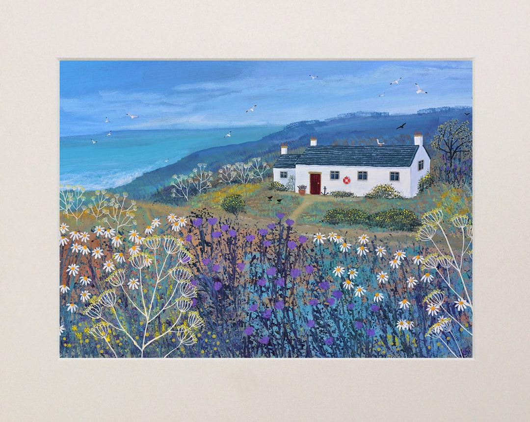10 X 8 Inch Mounted Print of a Seascape With a White Cottage Printed ...