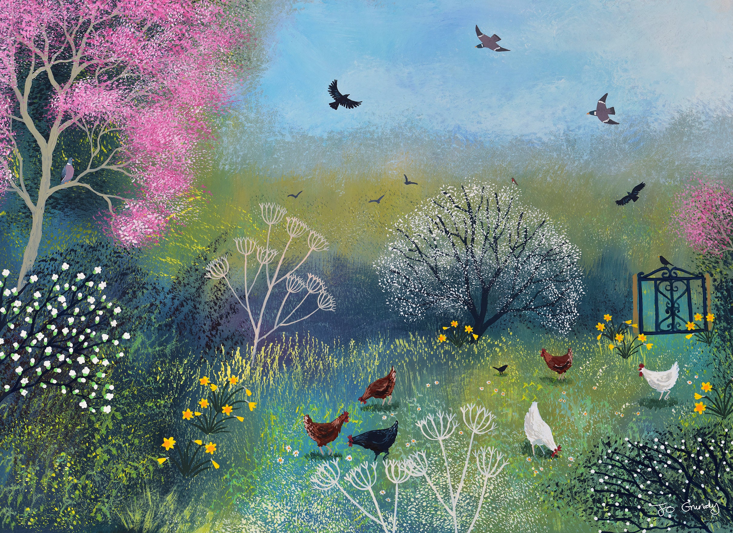 16 X 22 Inch Canvas Print of Spring Scene With Chickens From an Acrylic ...