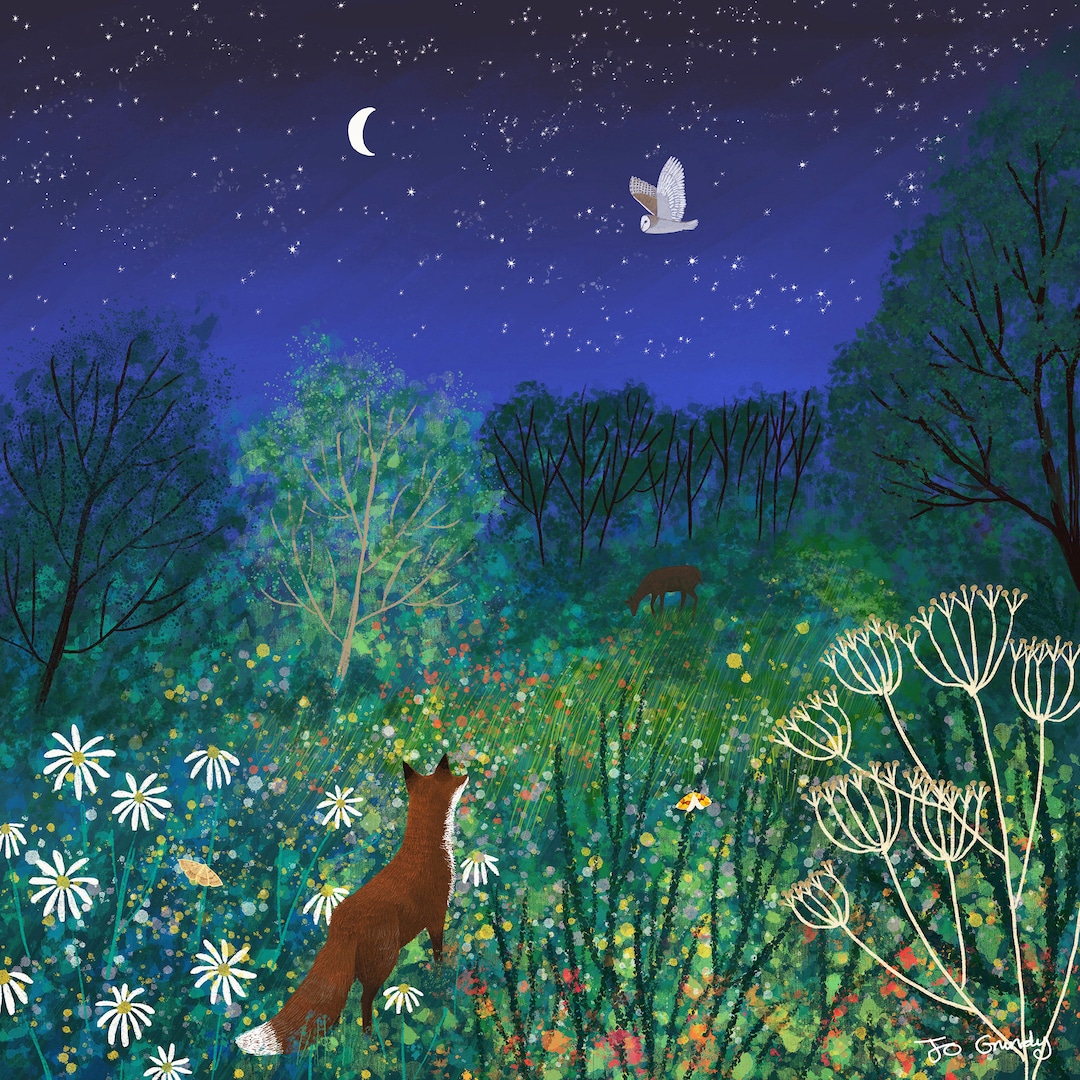 Canvas Print of a Night Scene With Fox Printed From an Image Created ...