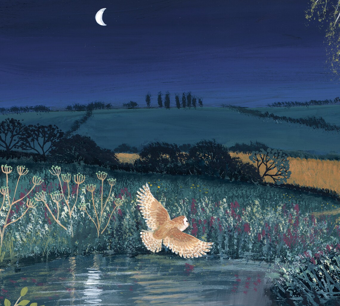 Canvas Print of a Night Scene With Owl in Flight From an - Etsy