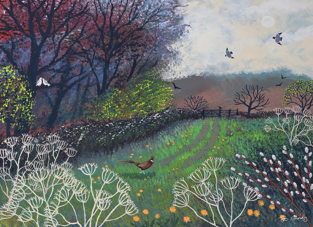 16 X 22" Canvas Print of Early Spring Landscape With Pheasant From an ...