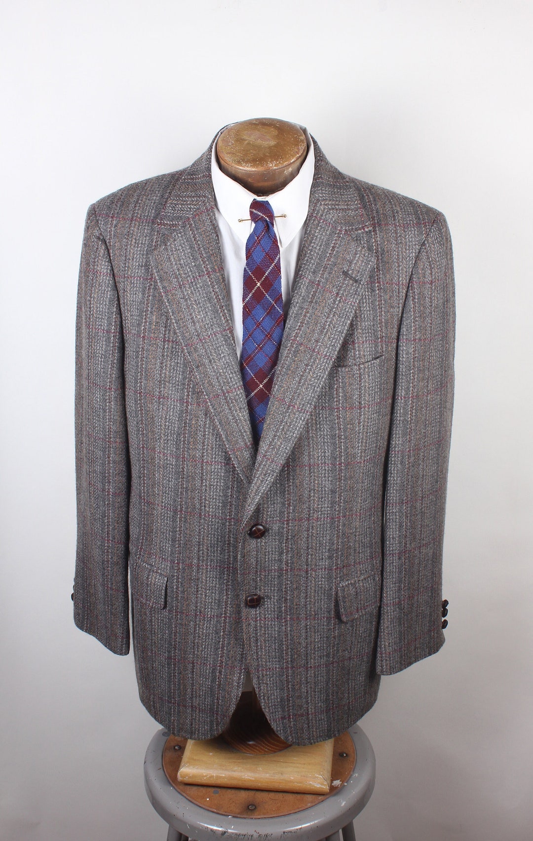 Vintage 1980's Robert Surrey Brand Men's Striped Gray Wool Blazer ...