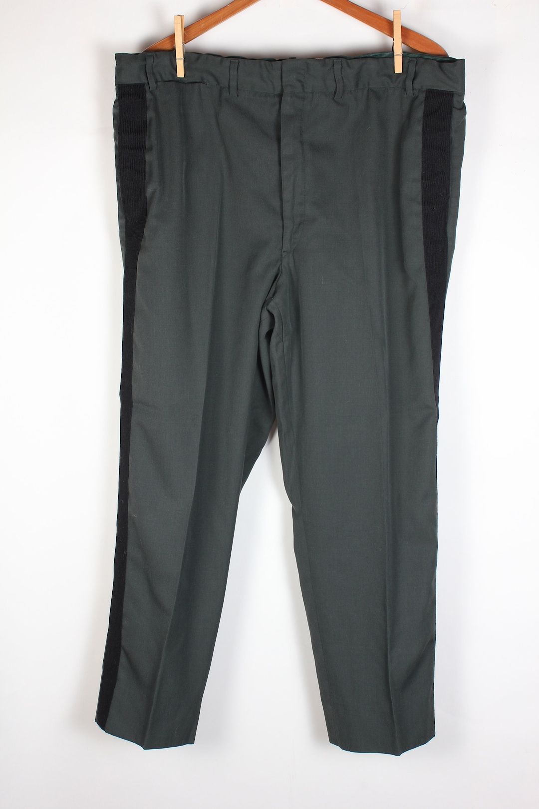 Vintage Men's Forest Dark Green Uniform Army Police Trousers Slacks ...