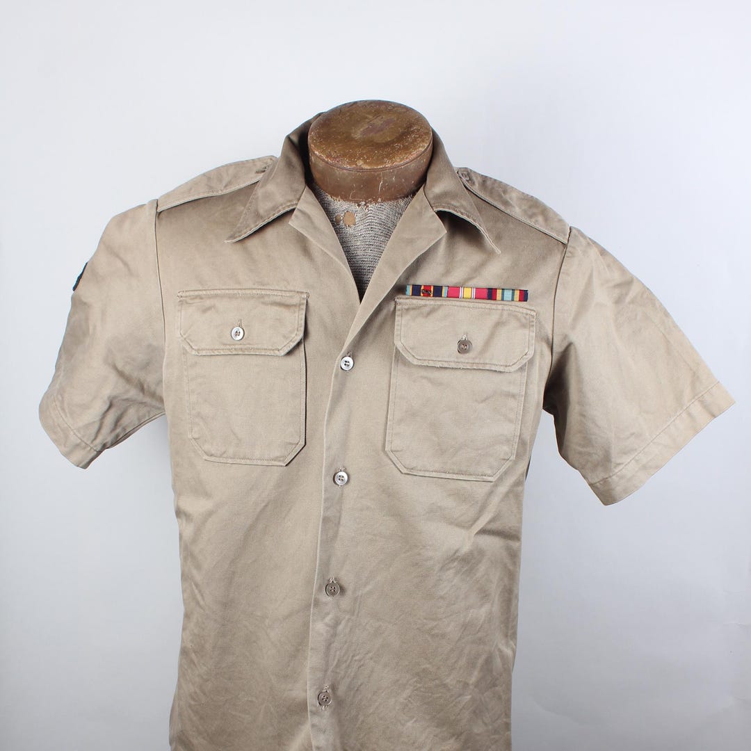 Vintage Marine Corps Khaki Uniform Shirt With Rank Patches Ribbon Bar ...