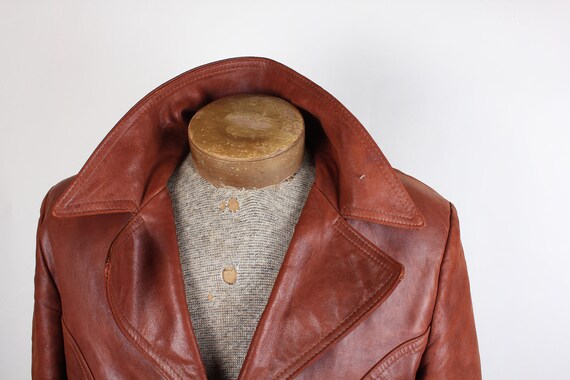 1960s Gary Gordon Brown Leather Overcoat - Flannel Li… - Gem