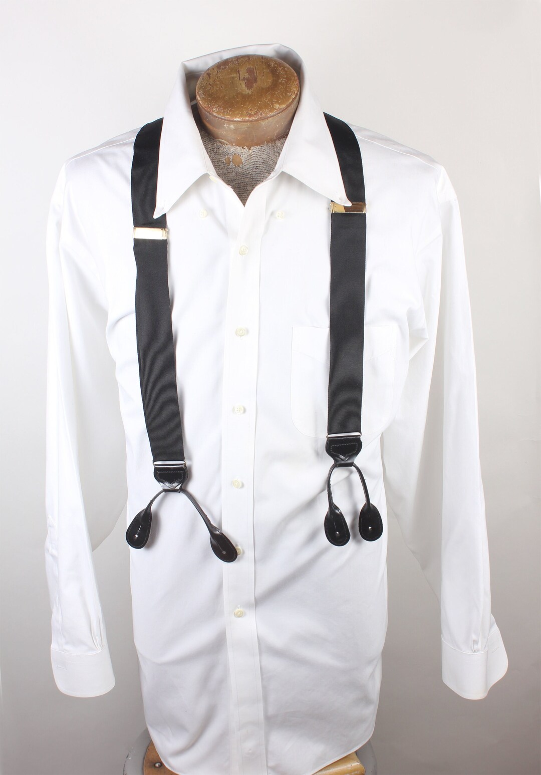 Vintage Pair Formal Black Ribbon Dress Men's Suspenders With Leather ...