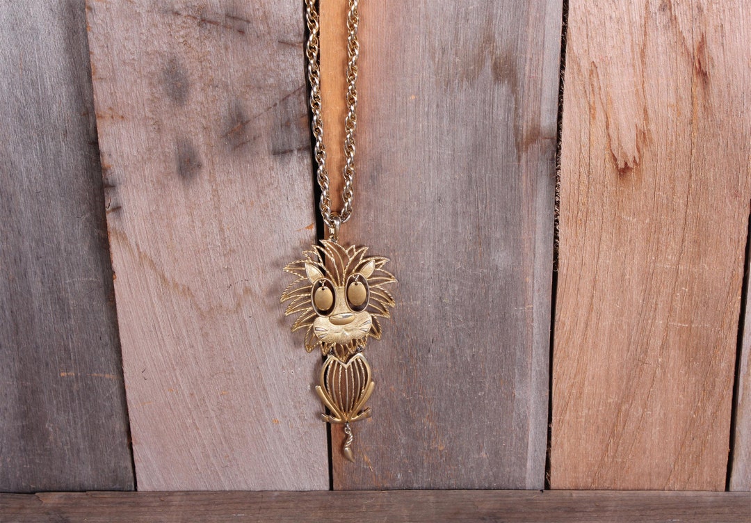 Vintage Alan Brand Gold Plate Lion Necklace: 1960s Kitsch Costume ...