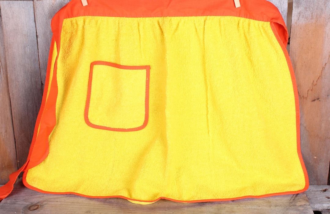 Vintage 1970's Yellow Orange Terry Cloth Women's Kitchen Apron Costume ...