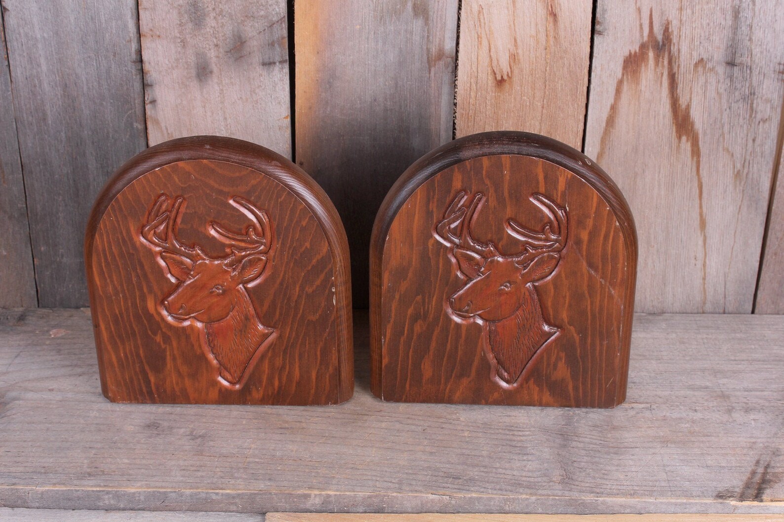 Vintage Pair 1980s Wooden Carved Deer Stag Head Bookends - Etsy
