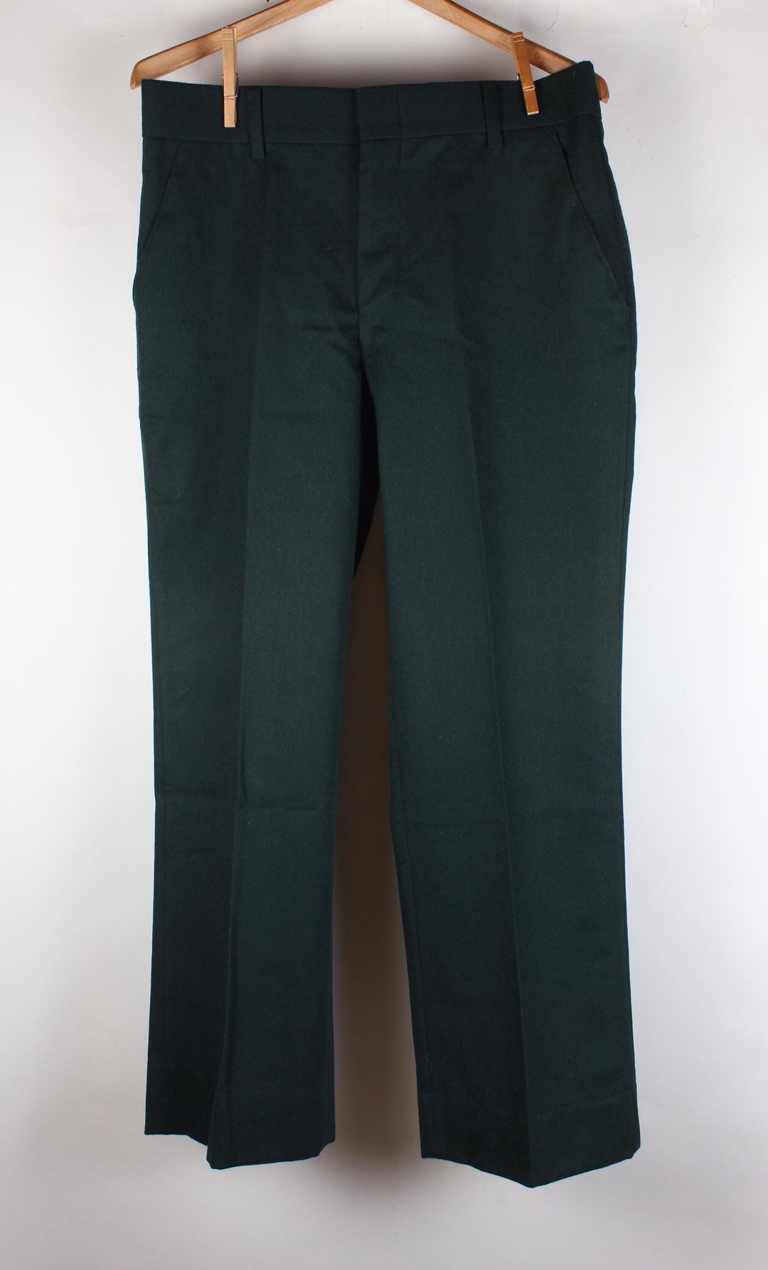 Vintage Men's Forest Dark Green Heavy Wool Trousers Slacks Pants Flat ...