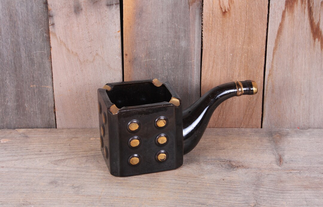 Mid Century Ceramic Dice Planter Ashtray Novelty Handpainted Gold Dots ...