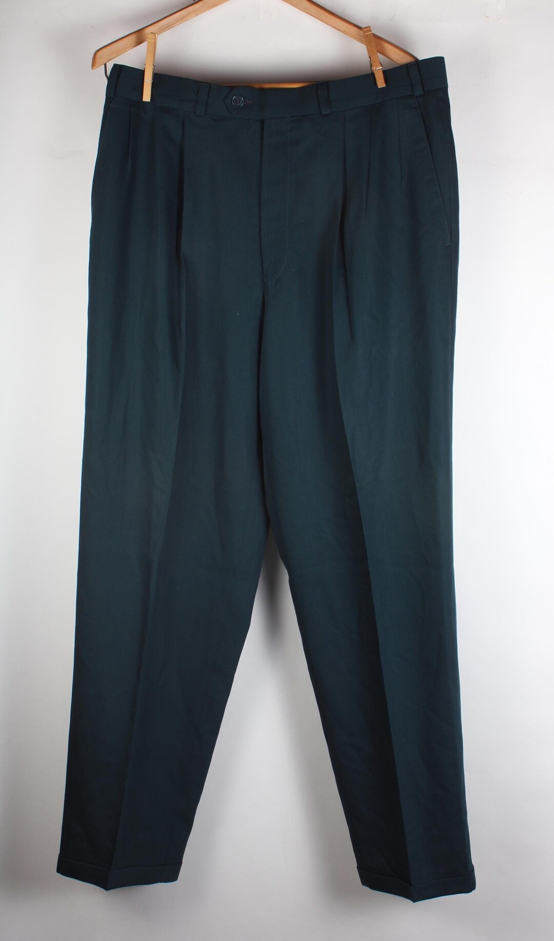 Vintage 1980's Men's Deep Teal Green Trousers Slacks Pants Pleat Front ...