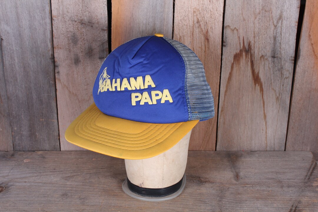 1980's Era Souvenir Snap Back Bahama Papa Faded Gold Blue Trucker Hat ...