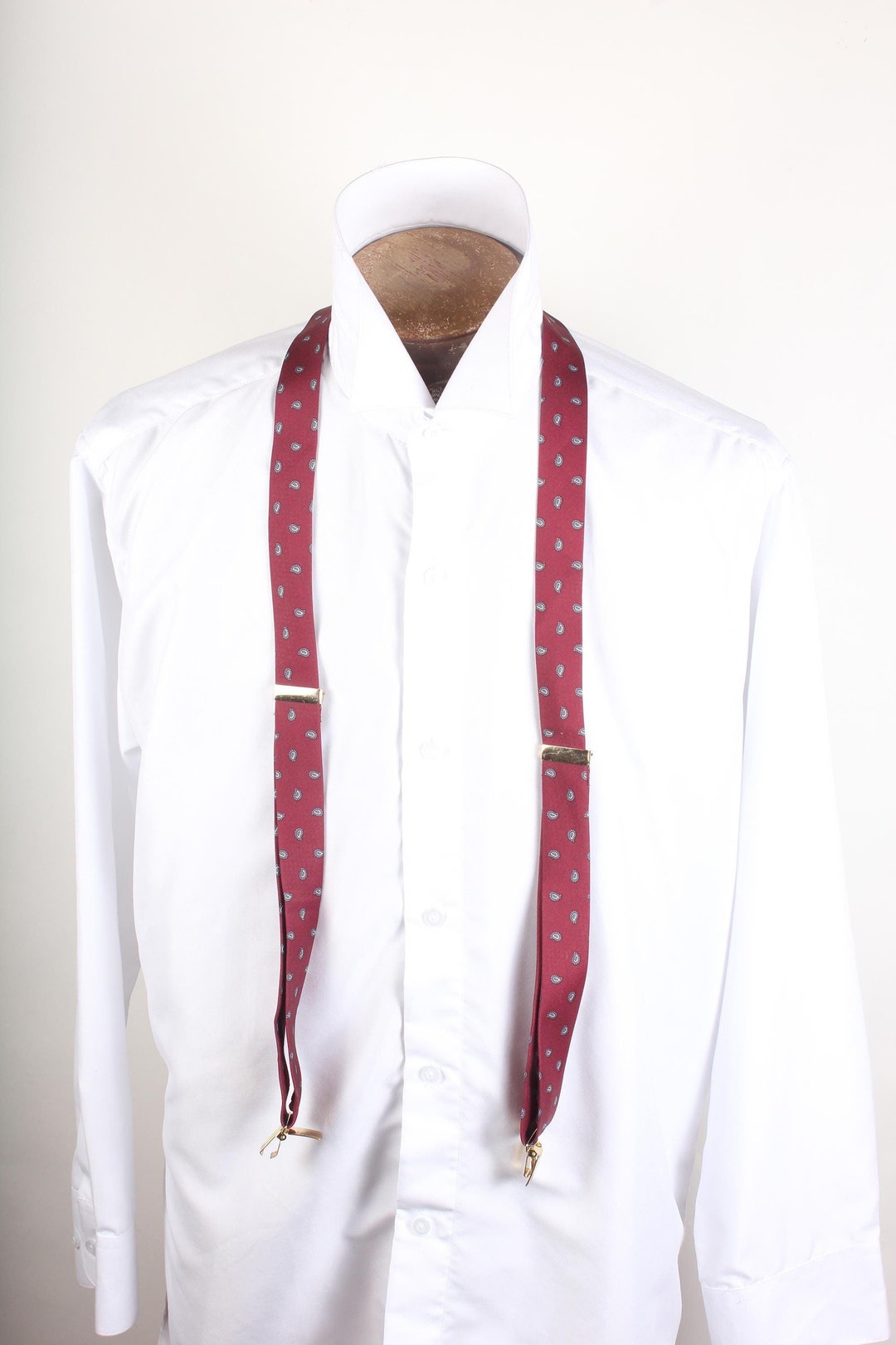 1980s Era Paisley Maroon Navy Mens Suspenders With Metal Clasps Trim ...