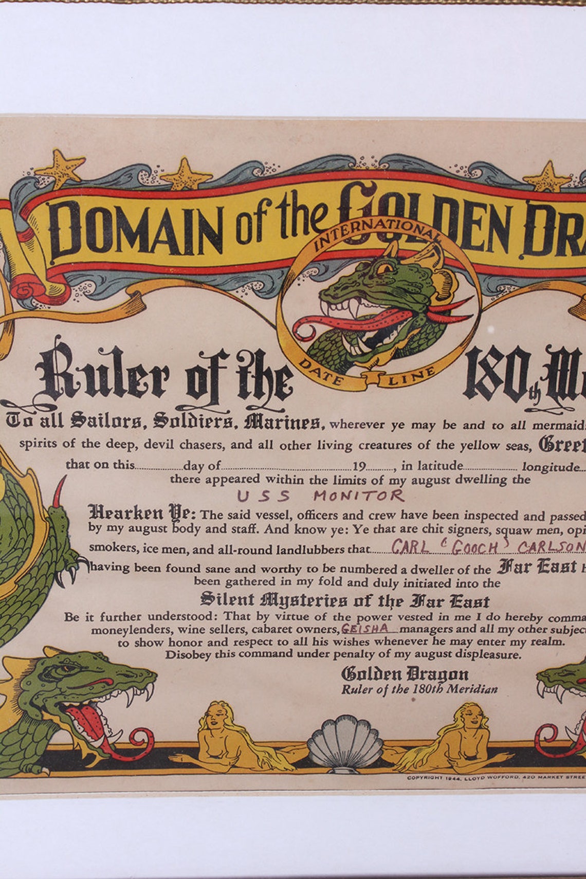 1940s Era Framed Navy Domain of the Golden Dragon | Etsy