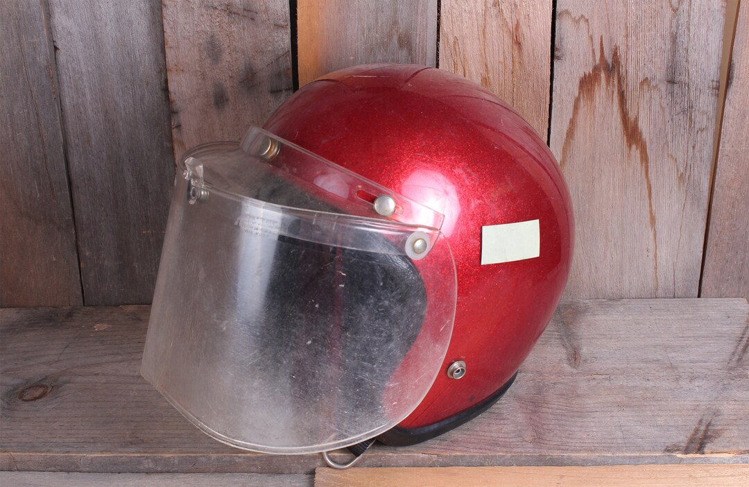 Vintage 1970's Red Fleck Glitter Full Face Bubble Visor Clear ...