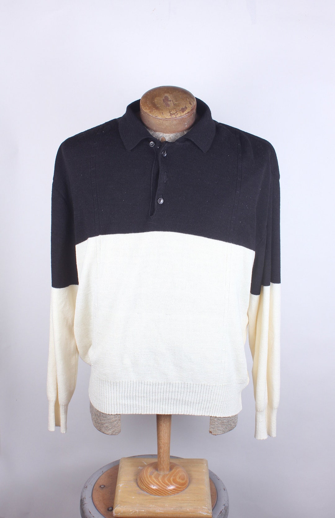 Vintage 80s Bronzini Sweater: Black & Cream Stripe, Men's Large - Etsy ...