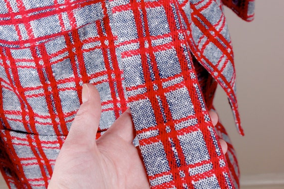 1960s Era Womens Wool Satin Lined Red White Blue Plai… - Gem