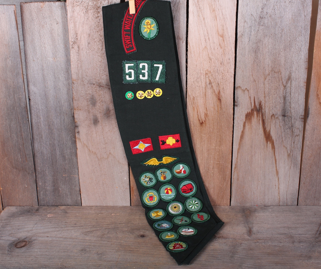 Vintage 1960's Girl Scout Uniform Sash Forest Green Hand Sewn Scouting ...
