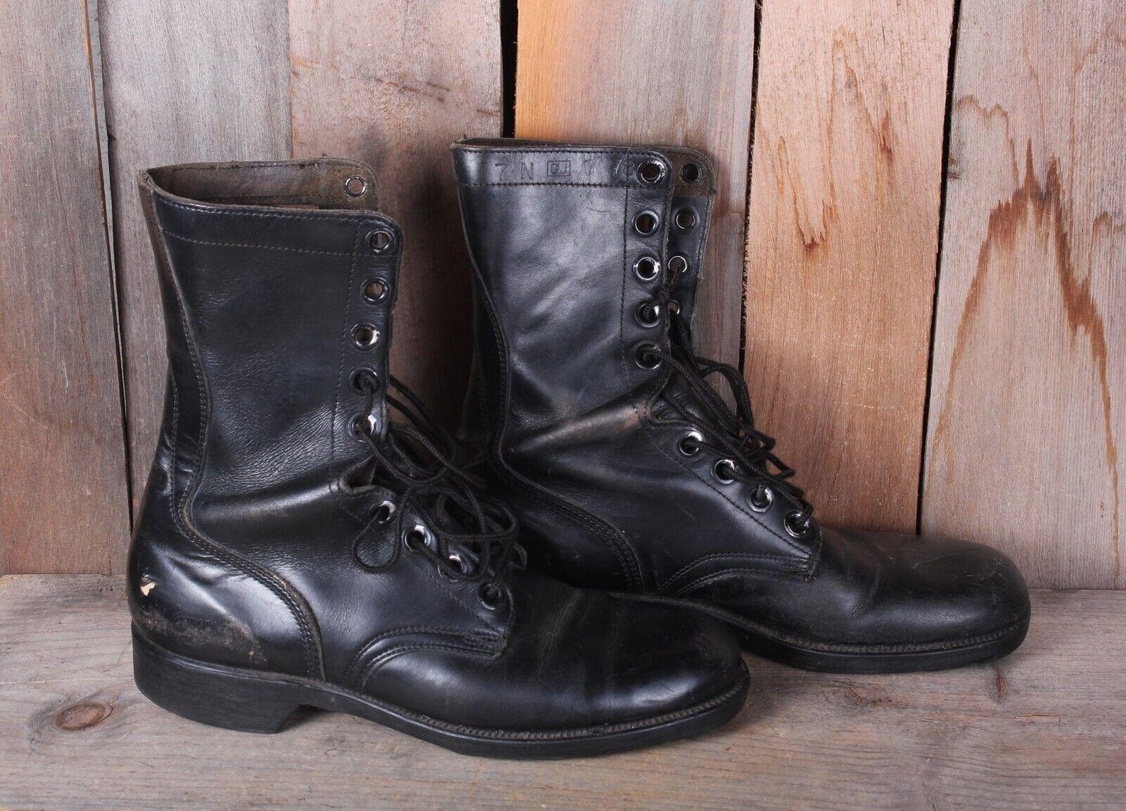 Men's Vintage GJ Genesco Black Leather Combat Boots GJ Size 7N Military ...