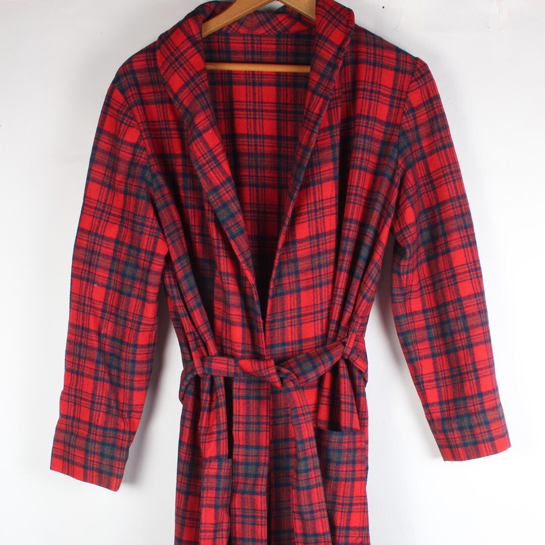 Vintage Red Plaid Wool Robe: Preppy Style Bathrobe - Etsy