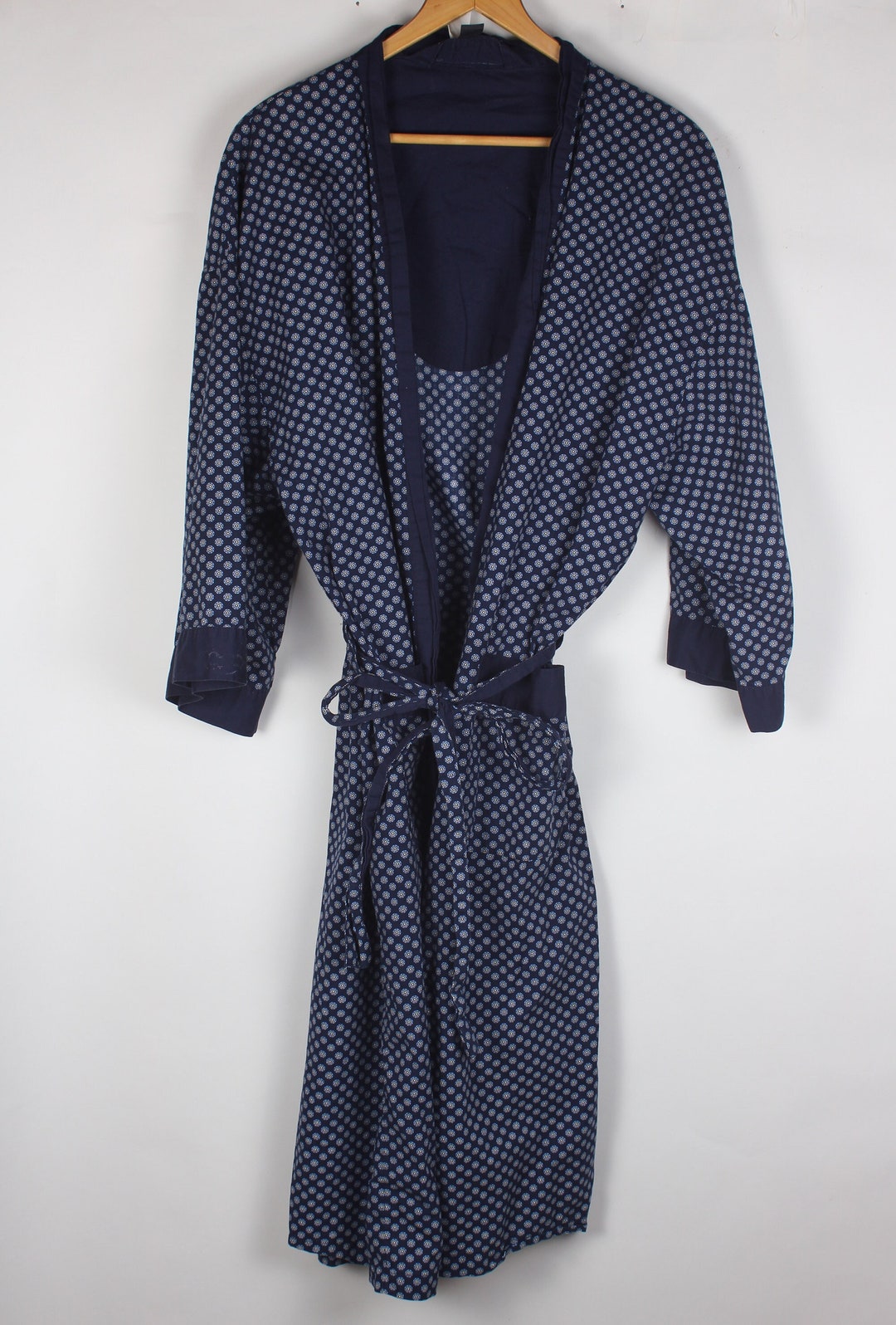 1990's Era Covington Brand Men's Navy Dot Cotton Bath Robe One Size ...
